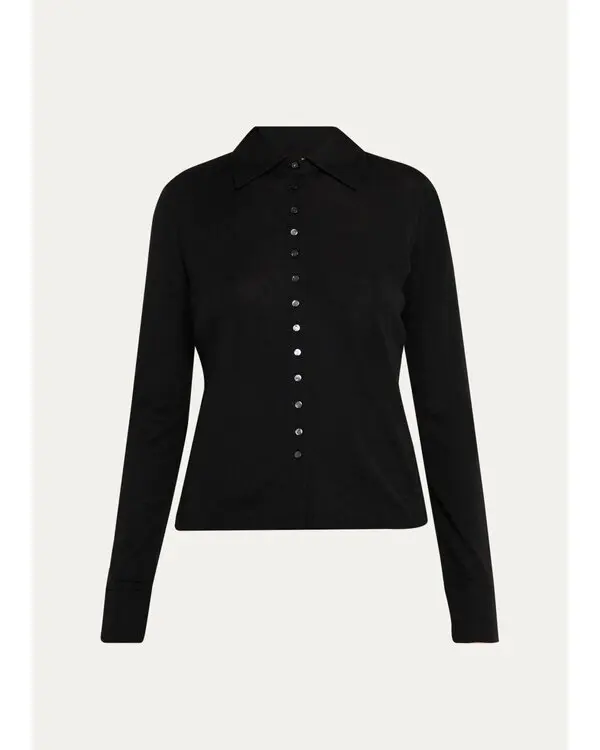 Vince Multi-button Collared Cardigan Top - Black