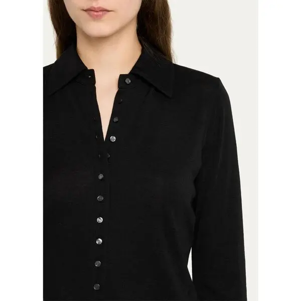 Vince Multi-button Collared Cardigan Top - Black