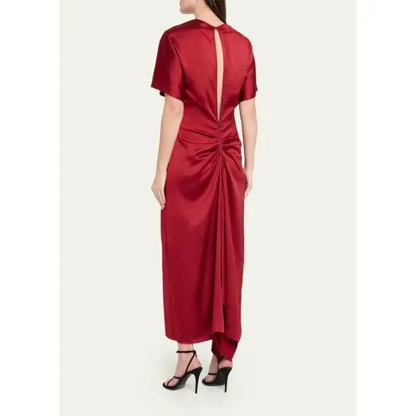 FFORME Imogen Fluid Satin Gathered Godet Midi Dress