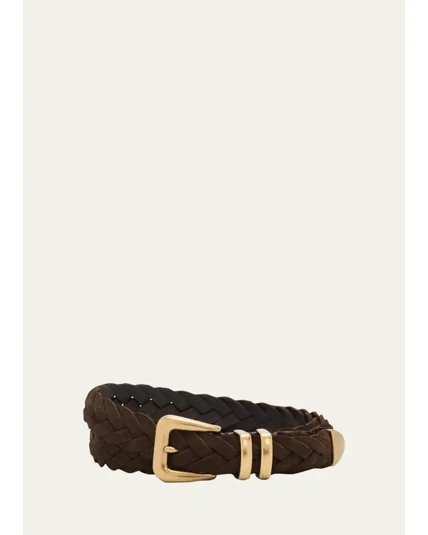 Brunello Cucinelli Braided Suede Gold-tone Trim Belt - Brown