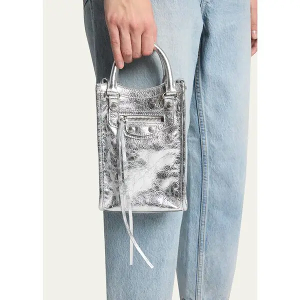 Balenciaga Le City Metallic Leather Tote Phone Holder