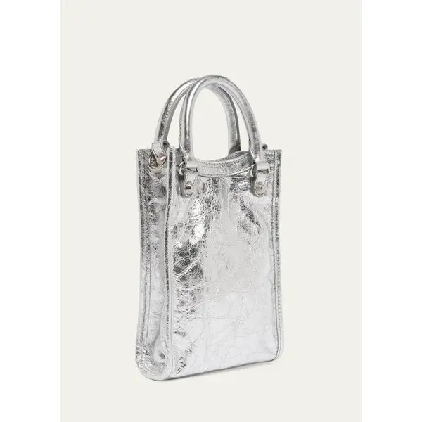 Balenciaga Le City Metallic Leather Tote Phone Holder