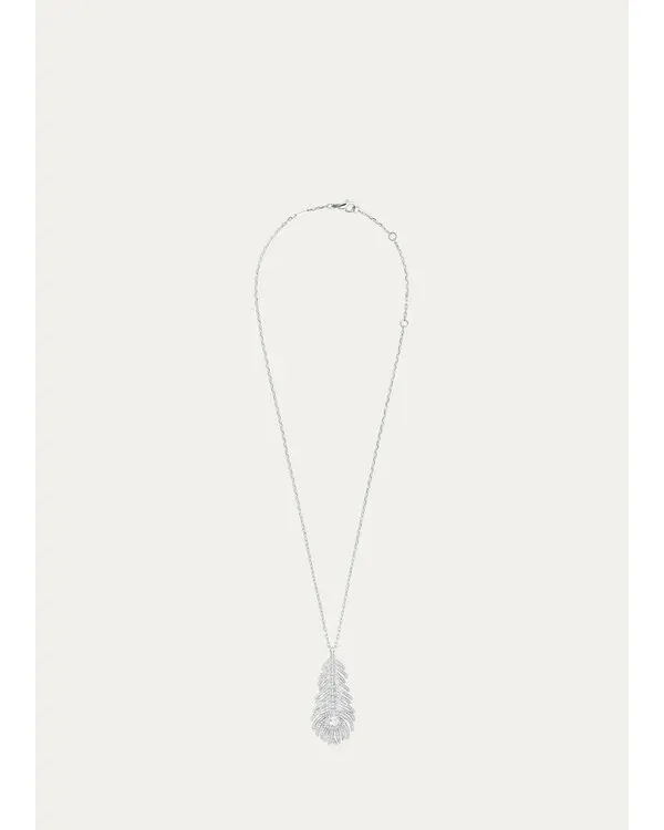 Boucheron Plume De Paon 18k White Gold & 1.34 Tcw Diamond Peacock Feather Pendant Necklace - Wg