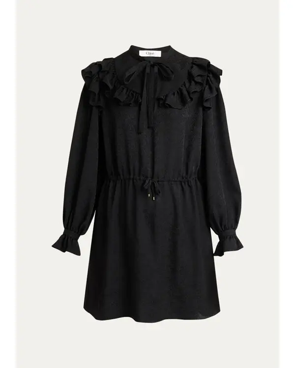 Chloé Ruffled Tieneck Silk Mini Dress - Black