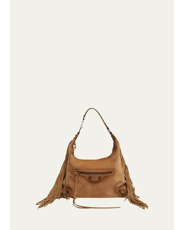 Balenciaga Le City Medium Fringed Suede Hobo Bag