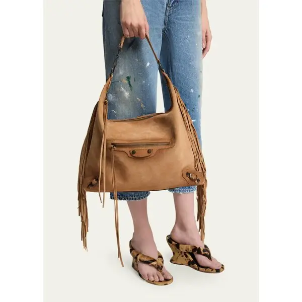 Balenciaga Le City Medium Fringed Suede Hobo Bag