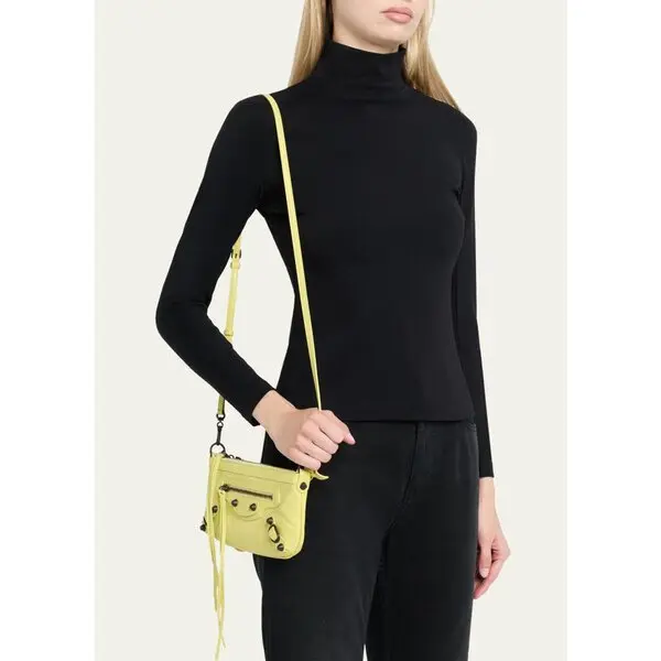 Balenciaga Le City Crinkled Leather Pouch Shoulder Bag - Lemon