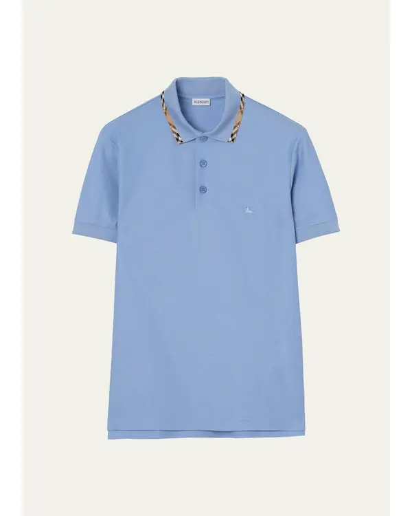 Burberry Slim Fit Check-placket Pique Polo Shirt - Cornflower