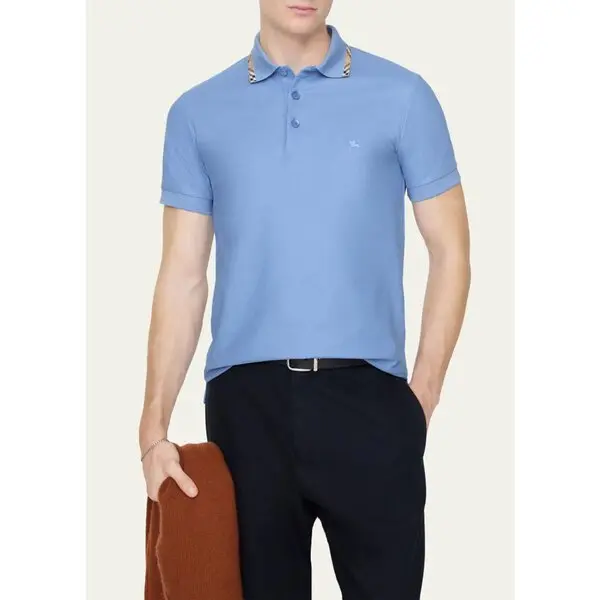 Burberry Slim Fit Check-placket Pique Polo Shirt - Cornflower