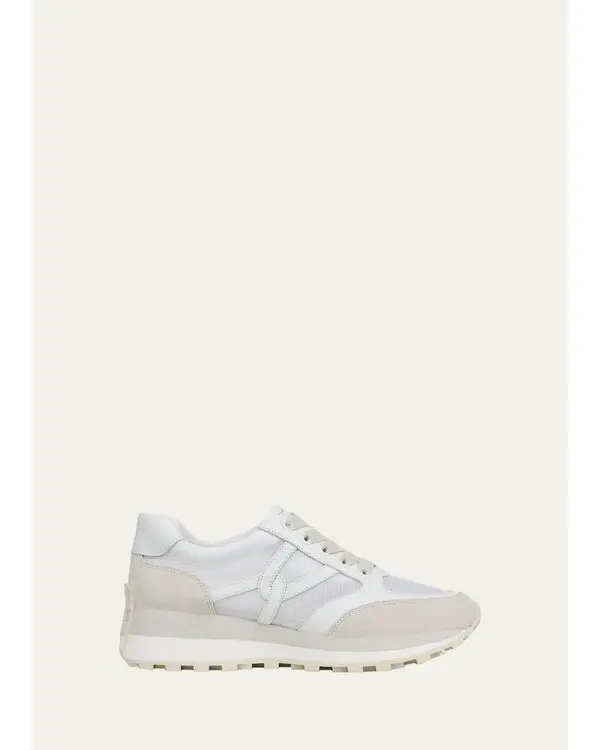 Veronica Beard Valentina Ripstop Mixed Leather Retro Sneakers - Coconut