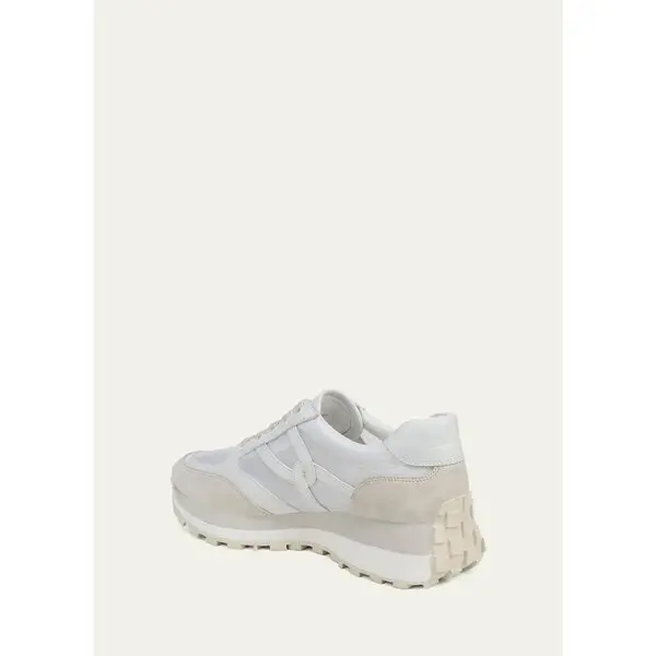 Veronica Beard Valentina Ripstop Mixed Leather Retro Sneakers - Coconut