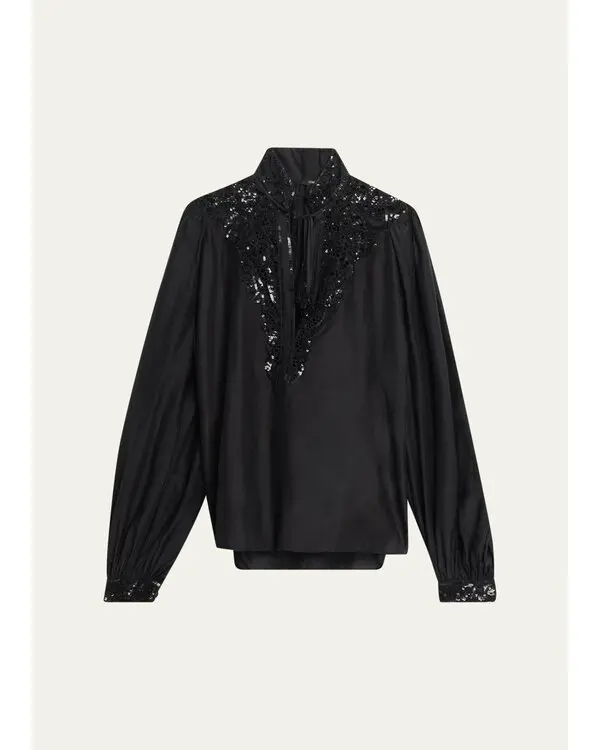 Kobi Halperin Harper Sequin Lace-yoke Blouse