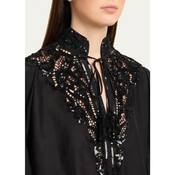 Kobi Halperin Harper Sequin Lace-yoke Blouse