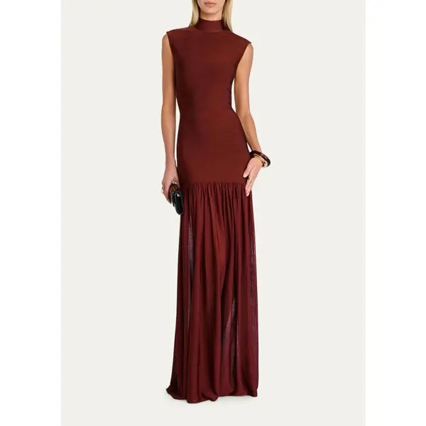 Retrofete Zosima Mock-neck Knit Maxi Dress - Cigar