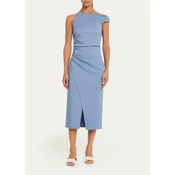 A.L.C. Lyra Draped Linen-blend Midi Dress