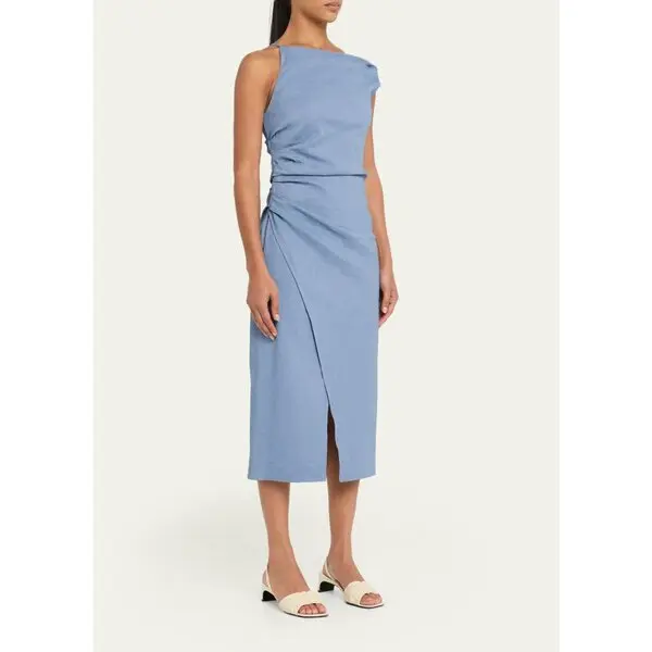 A.L.C. Lyra Draped Linen-blend Midi Dress