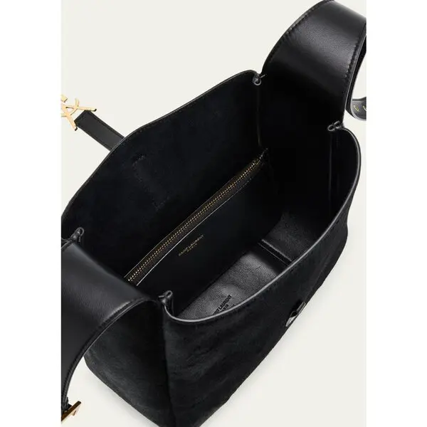 Saint Laurent Le 5 A 7 Small Shoulder Bag In Trimmed Calf Hair - Nero