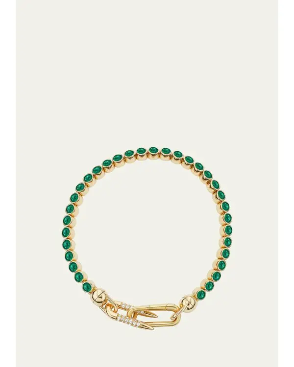 UNIFORM OBJECT 18k Yellow Gold, 3.3 Tcw Emerald & 0.23 Tcw Diamond Tennis Bracelet - Yg