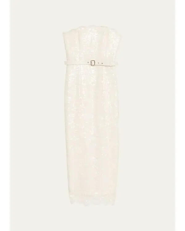 TOCCIN Vivian Belted Sequined Lace Midi Dress