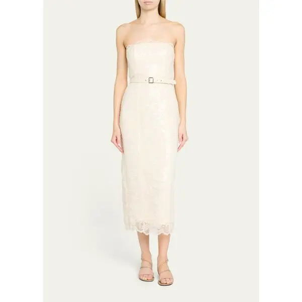 TOCCIN Vivian Belted Sequined Lace Midi Dress