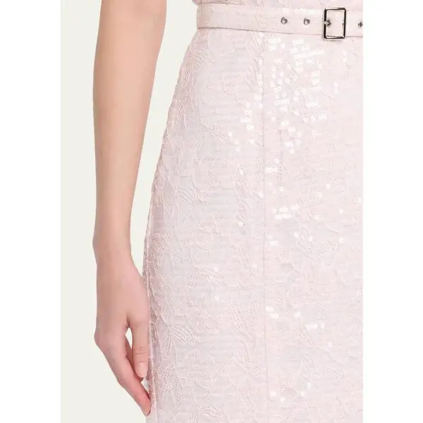 TOCCIN Vivian Belted Sequined Lace Midi Dress
