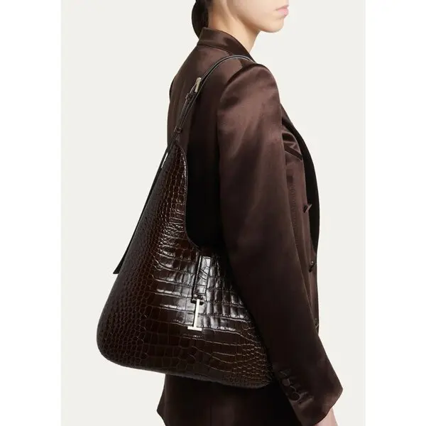 TOM FORD Kara Croc-embossed Leather Hobo Bag - Chocolate