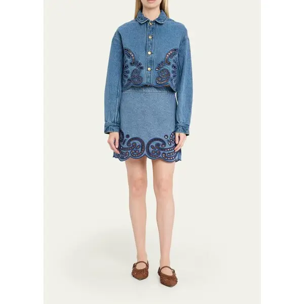 Ulla Johnson Bobbi Embroidered Denim Jacket