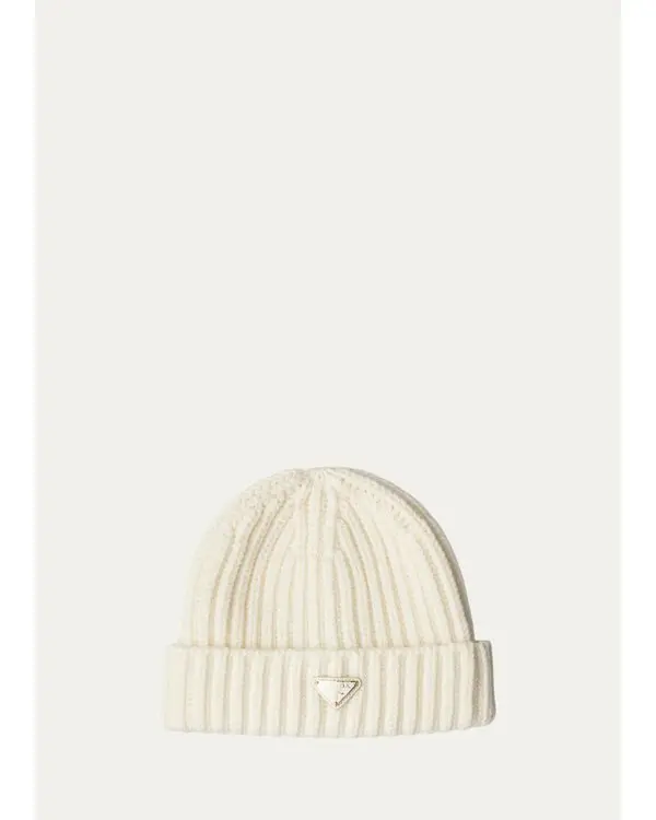 Prada Ribbed Crochet Beanie - Natural