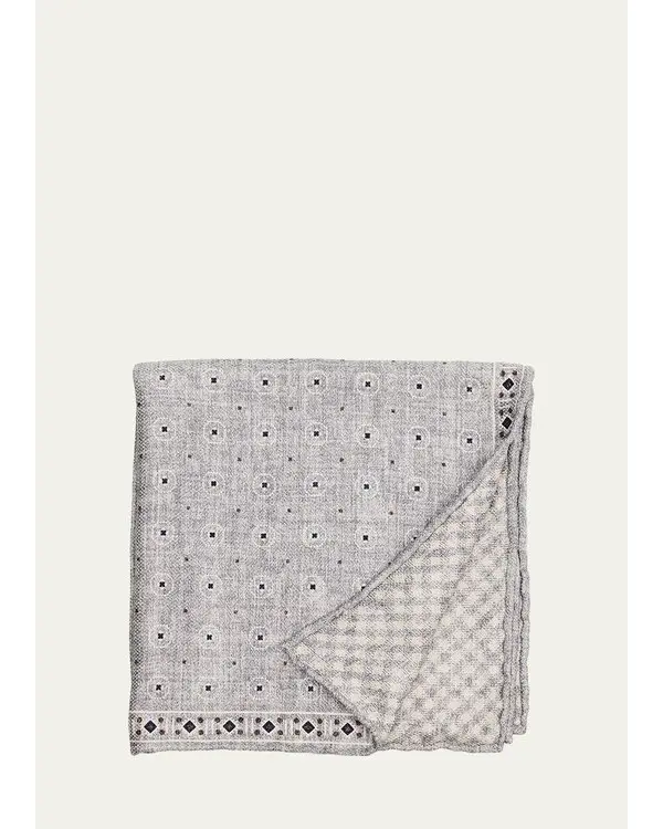 Brunello Cucinelli Double-face Geometric-check Silk Pocket Square - Grey
