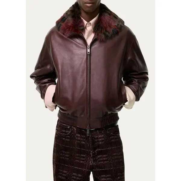 Burberry Latchford Shearling-collar Leather Jacket