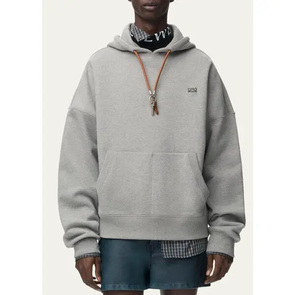 Loewe Relaxed Fit Fleece Leather-drawstring Hoodie