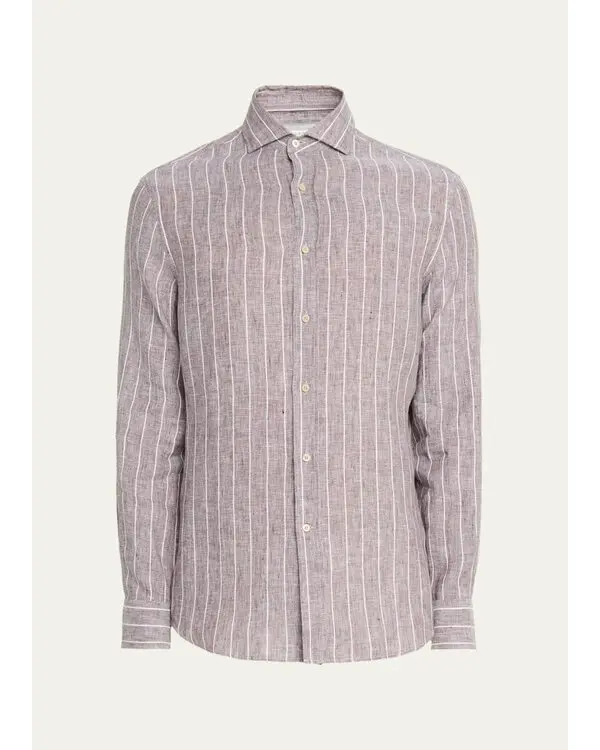 Brunello Cucinelli Pinstripe Linen Button-down Shirt
