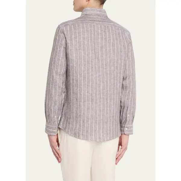 Brunello Cucinelli Pinstripe Linen Button-down Shirt