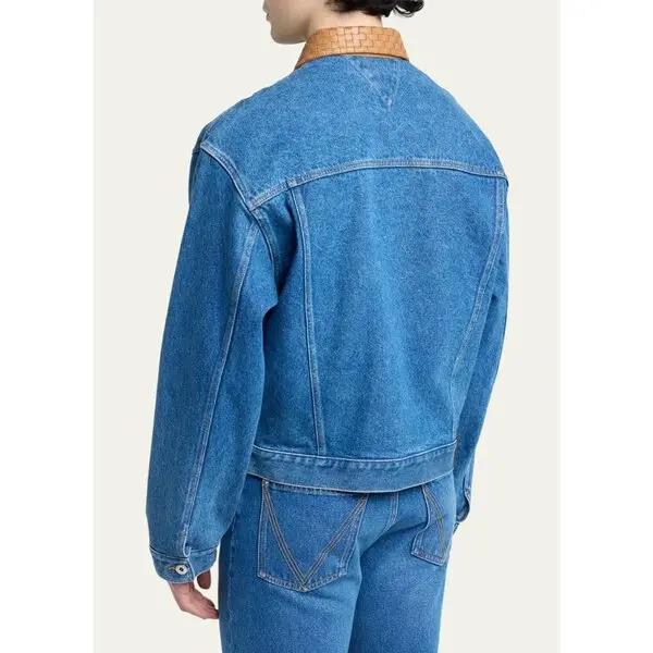 Bottega Veneta Intrecciato-leather Collar Denim Jacket