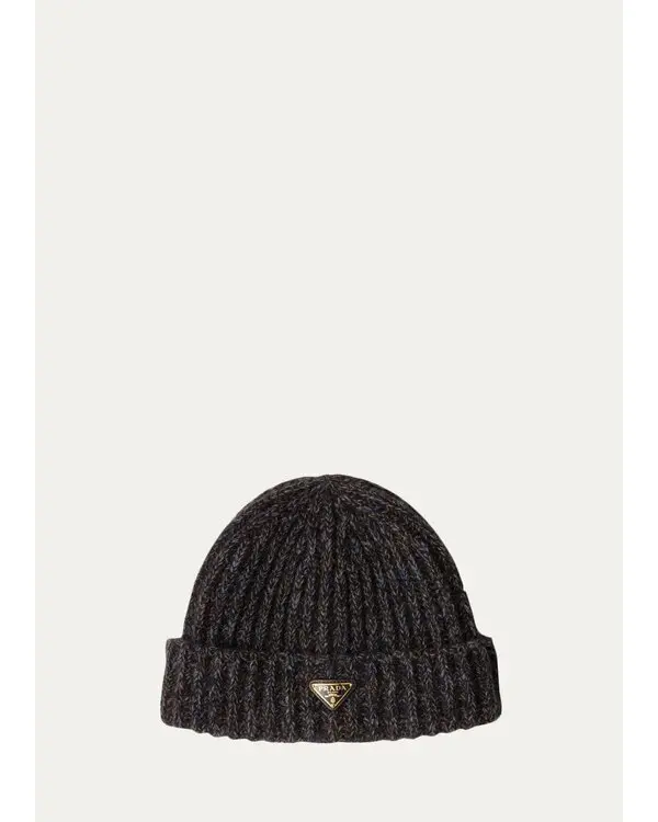 Prada Cashmere-wool Rib Knit Beanie - Blue