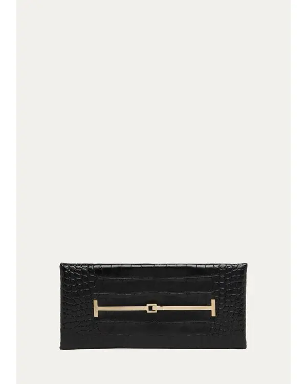 TOM FORD Arc Croc-embossed Leather Clutch Bag - Black