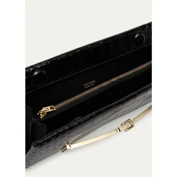 TOM FORD Arc Croc-embossed Leather Clutch Bag - Black