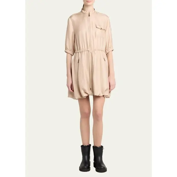 Moncler Silk Twill Mini Shirtdress