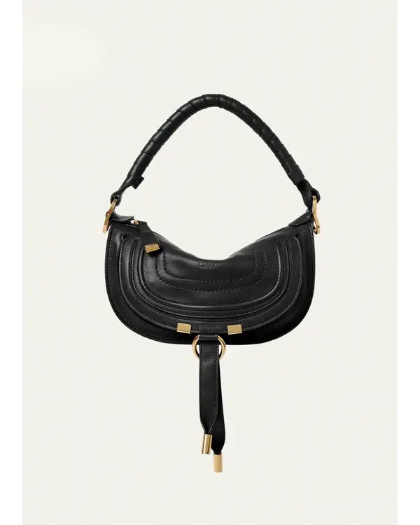 Chloé Marcie Mini Saddle Shoulder Bag In Leather - Black