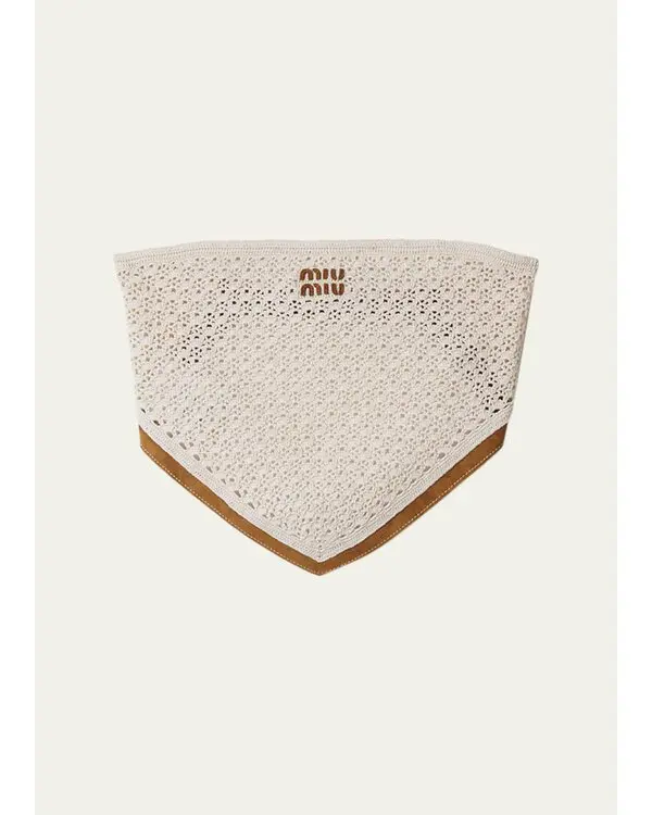 Miu Miu Strapless Crochet Knit Bandana Top - Natural
