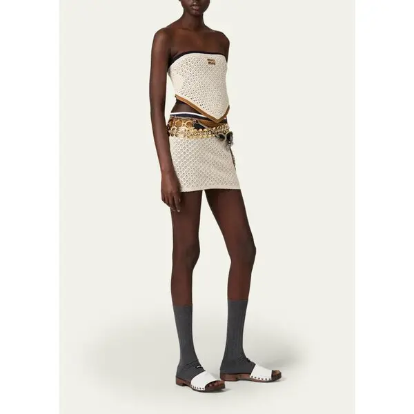 Miu Miu Strapless Crochet Knit Bandana Top - Natural