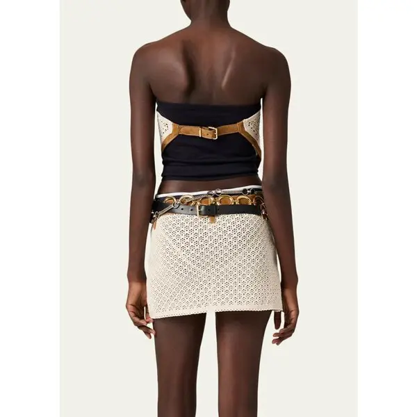 Miu Miu Strapless Crochet Knit Bandana Top - Natural