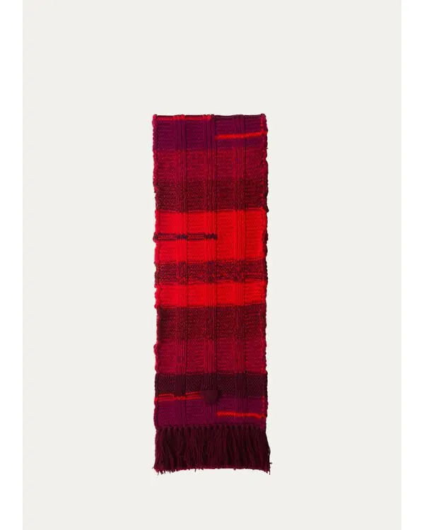 Prada Fringed Rib Knit Wool Scarf - Amaro
