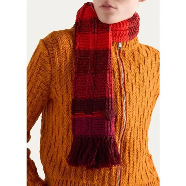 Prada Fringed Rib Knit Wool Scarf