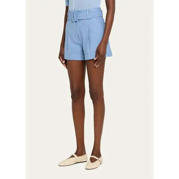 Veronica Beard Piper Belted Pinstripe Shorts