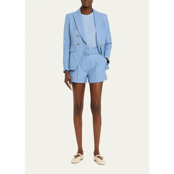 Veronica Beard Piper Belted Pinstripe Shorts