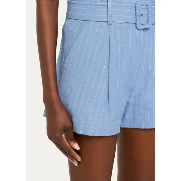 Veronica Beard Piper Belted Pinstripe Shorts