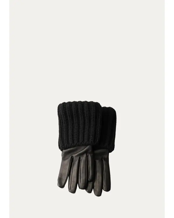 Prada Leather & Wool Gloves - Nero