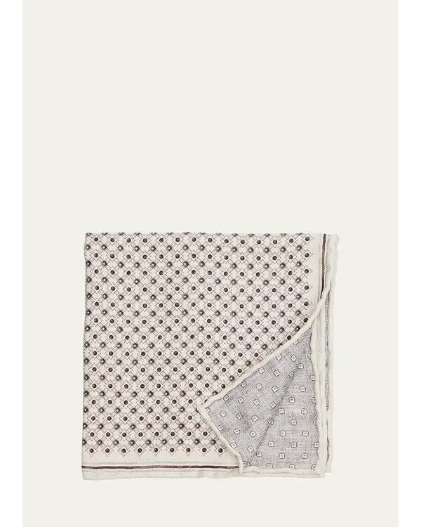 Brunello Cucinelli Double-face Geometric Silk Pocket Square - Beige