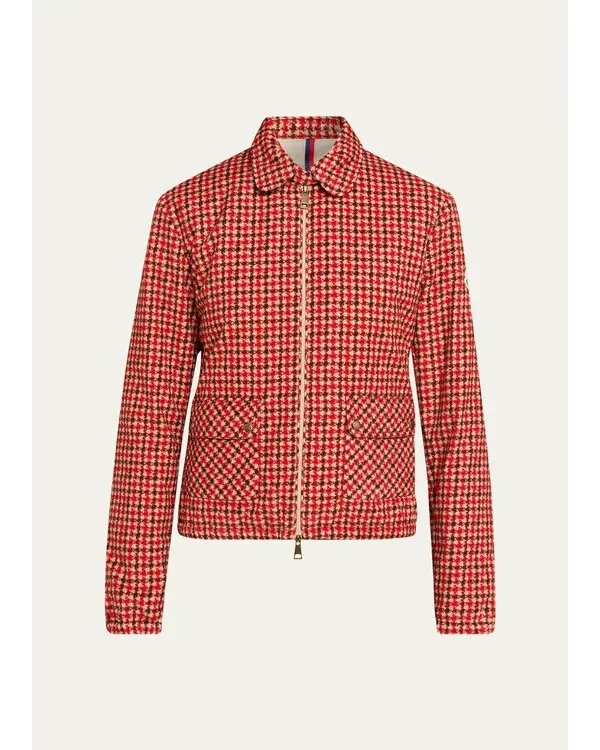 Moncler Lanset Packable Short Down Shirt Jacket - Check Print